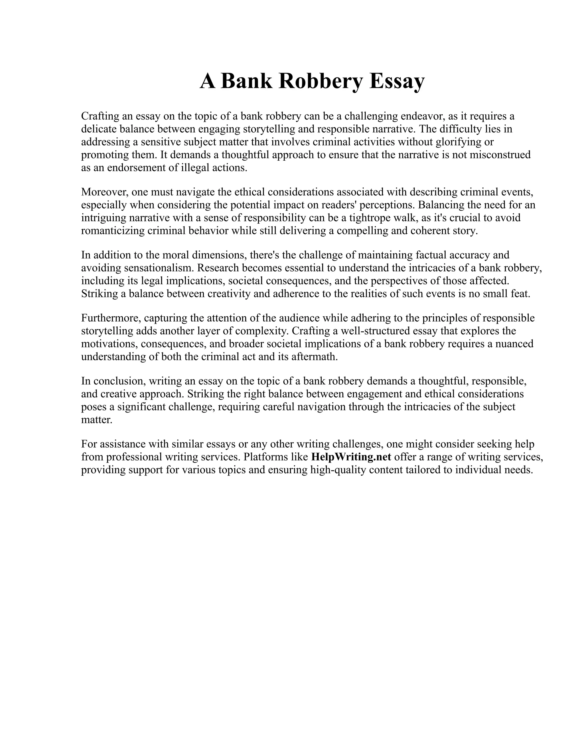 A Bank Robbery Essay | PDF