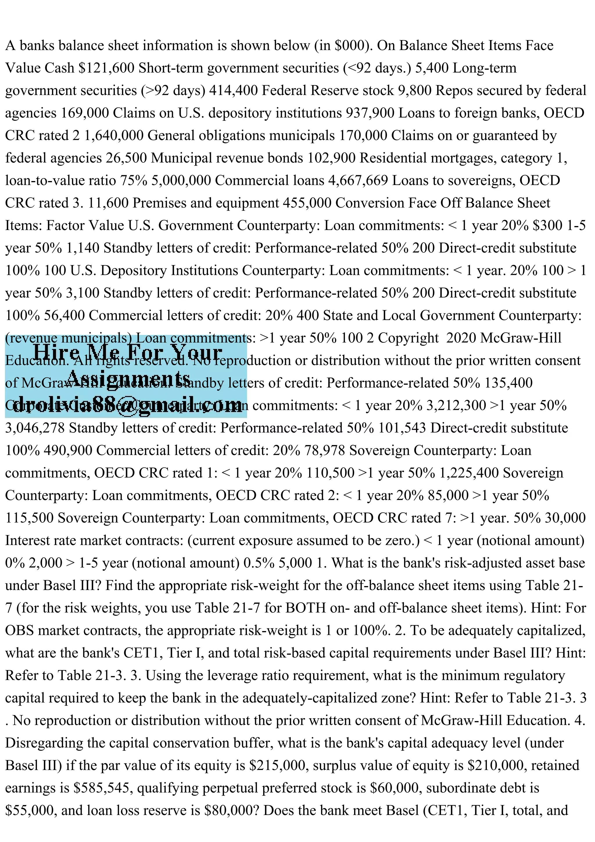 A bank s balance sheet information is shown below (in $000). On Bala.pdf
