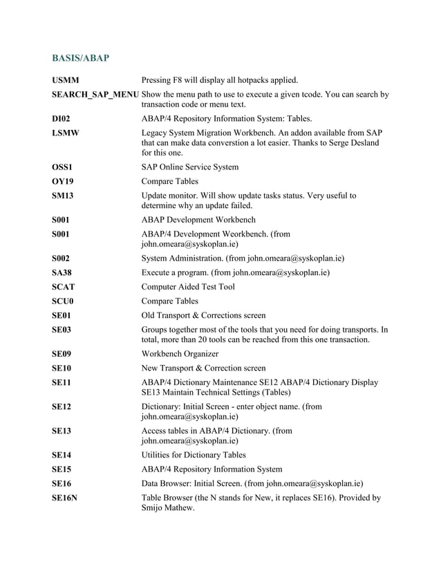 Abap tcodes | DOCX | Databases | Computer Software and Applications