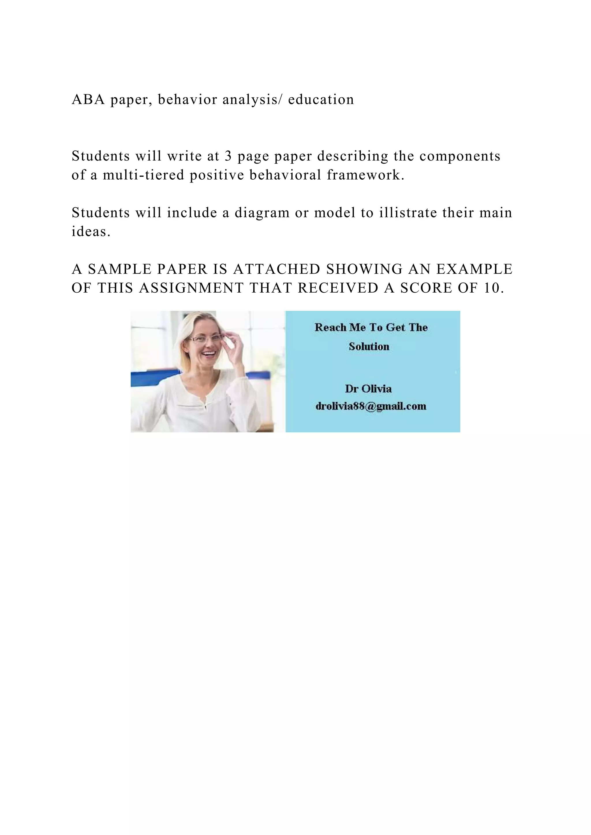 ABA paper, behavior analysis educationStudents will write at .docx