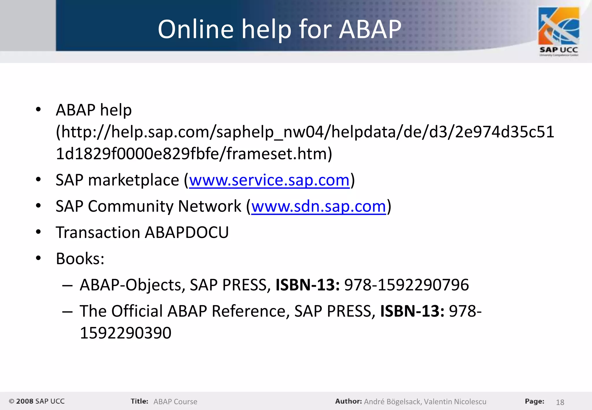 Abap Course Chapter 1 Introduction And First Program Ppt 8221