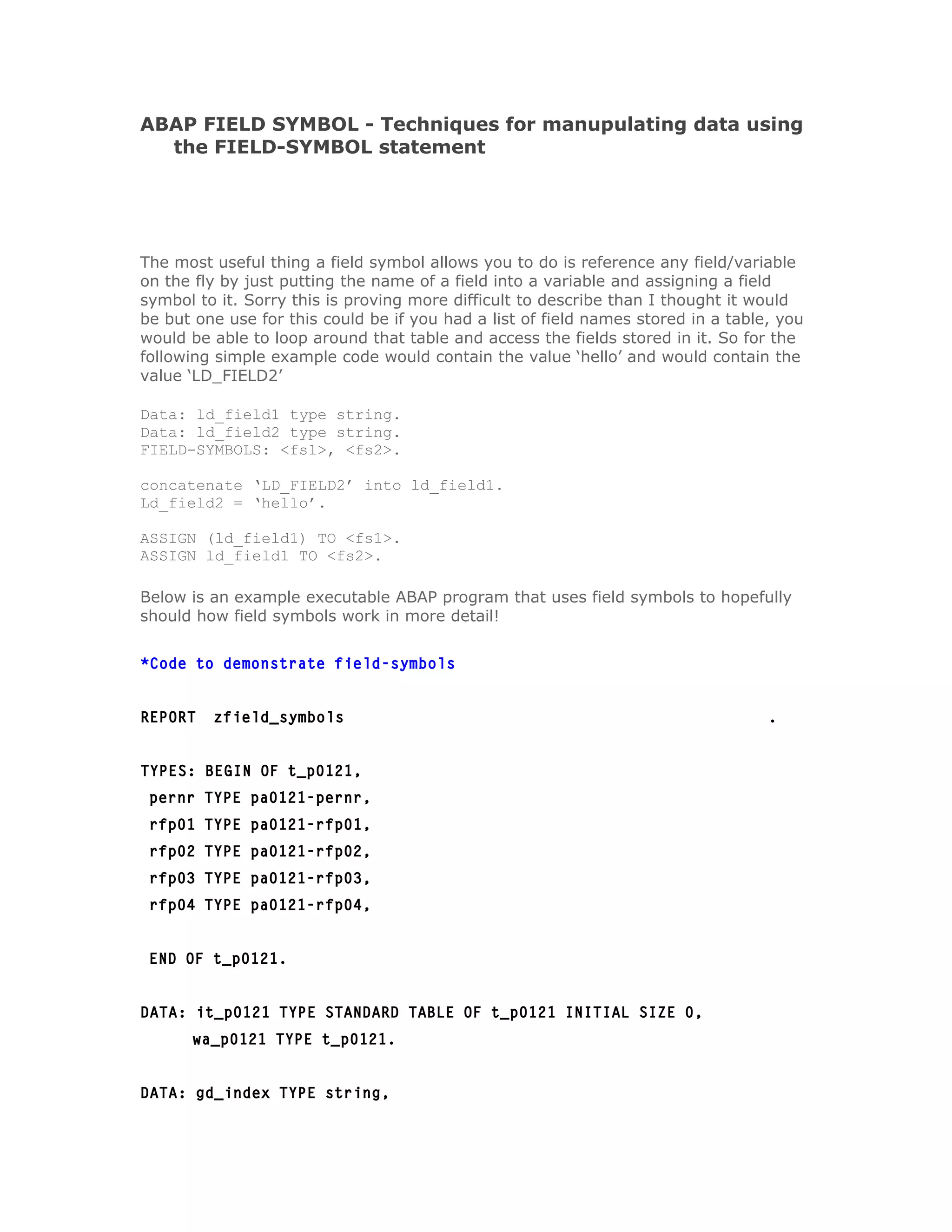 Abap field symbol | DOC