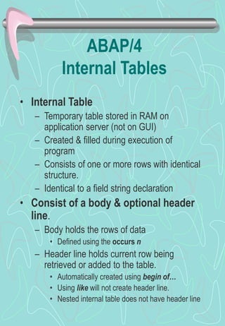 Abap internal tables | PPT | Programming Languages | Computing