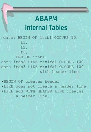 Abap internal tables | PPT | Programming Languages | Computing