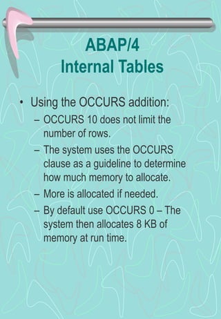 Abap internal tables | PPT | Programming Languages | Computing