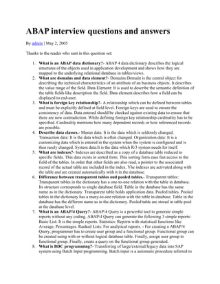 Abap interview questions and answers | PDF