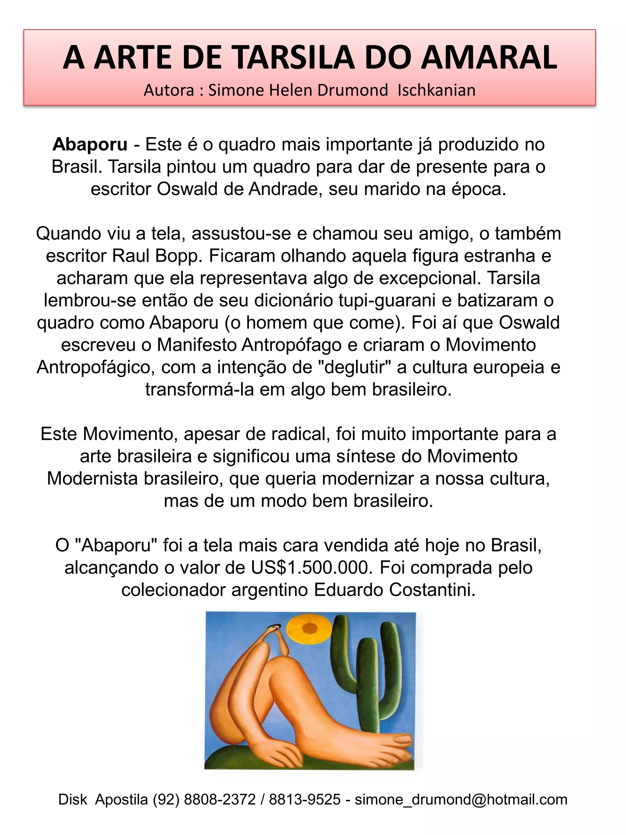 Abaporu de tarsila por simone helen drumond ischkanian | PDF