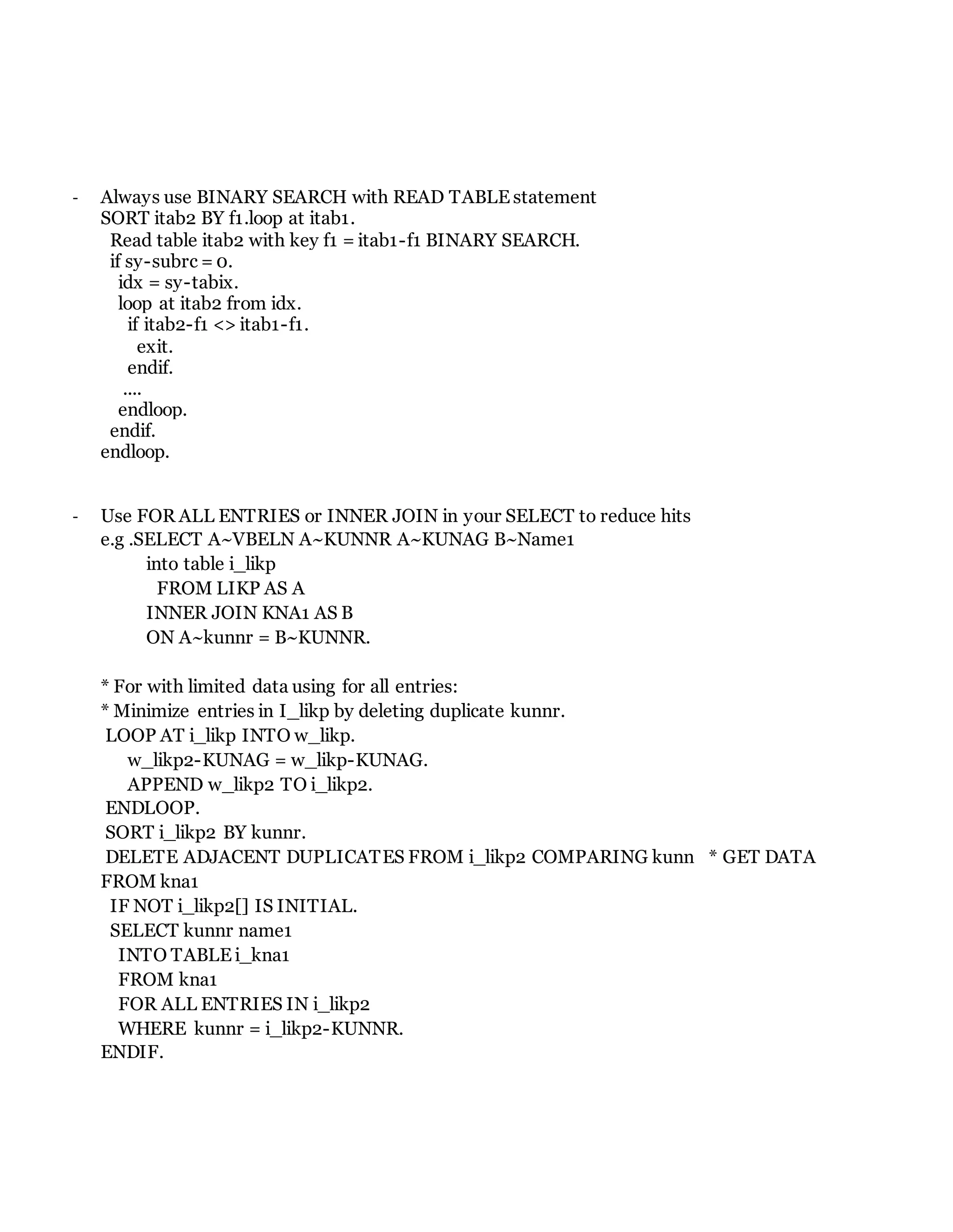 Abap performance tunning tips | DOCX