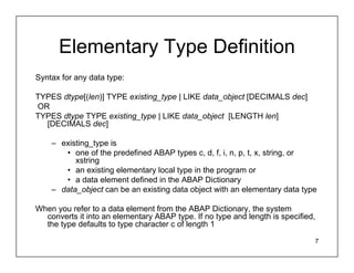 Abap slides user defined data types and data | PDF