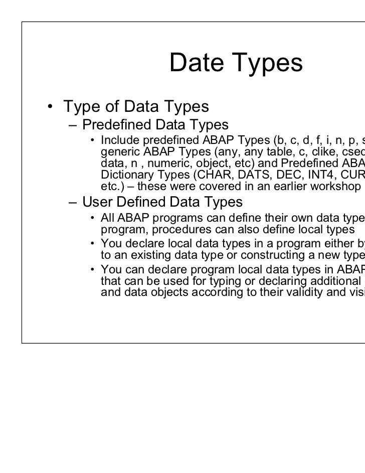 Abap Slides User Defined Data Types And Data
