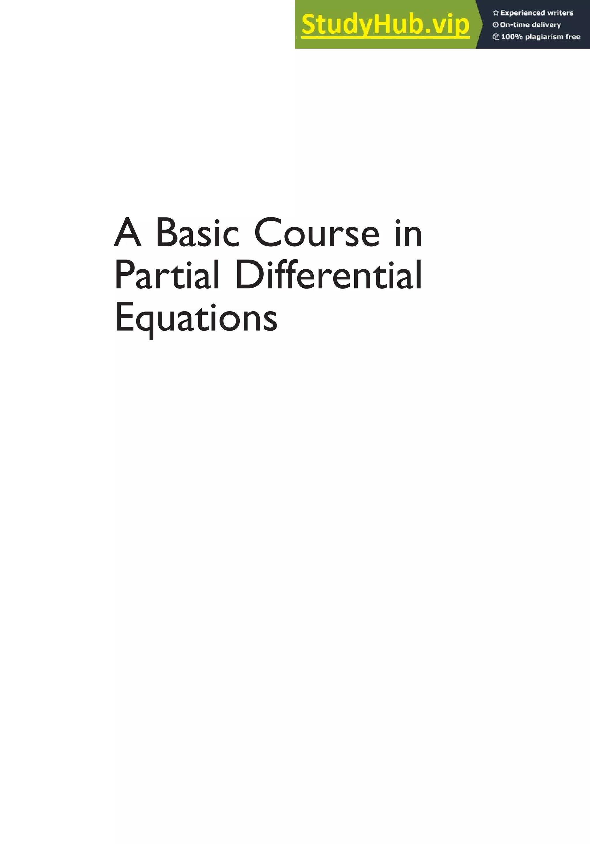 A Basic Course In Partial Differential Equations Pdf Physics Science
