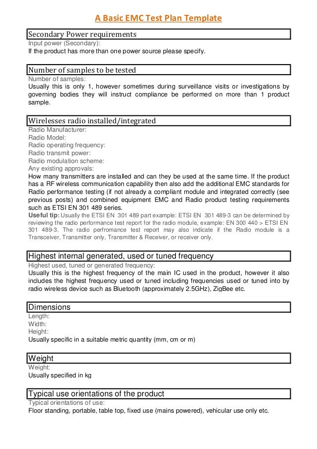 A Basic EMC Test Plan Template