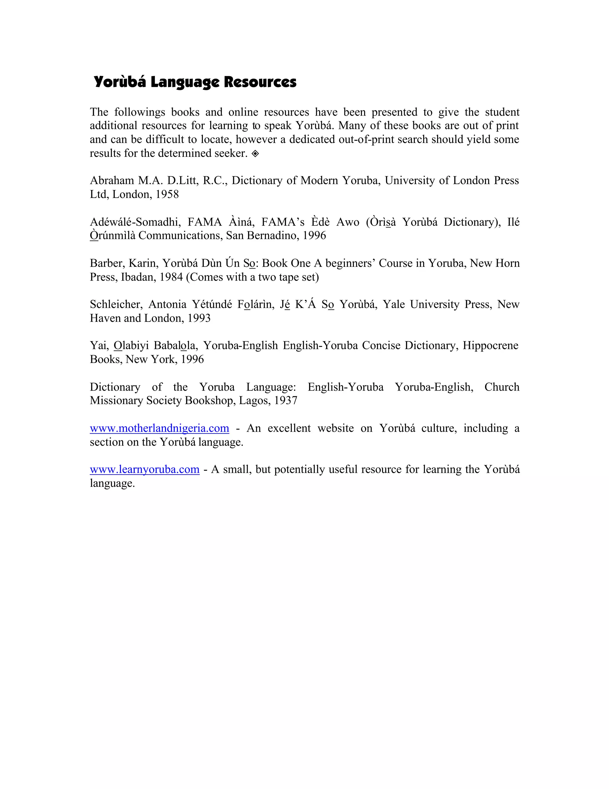 A basic introduction to the yorùbá language | PDF