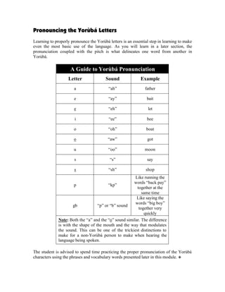 A basic introduction to the yorùbá language | PDF