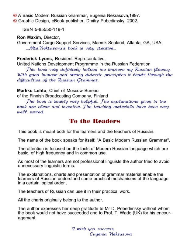 A Basic Modern Russian Grammar | PDF