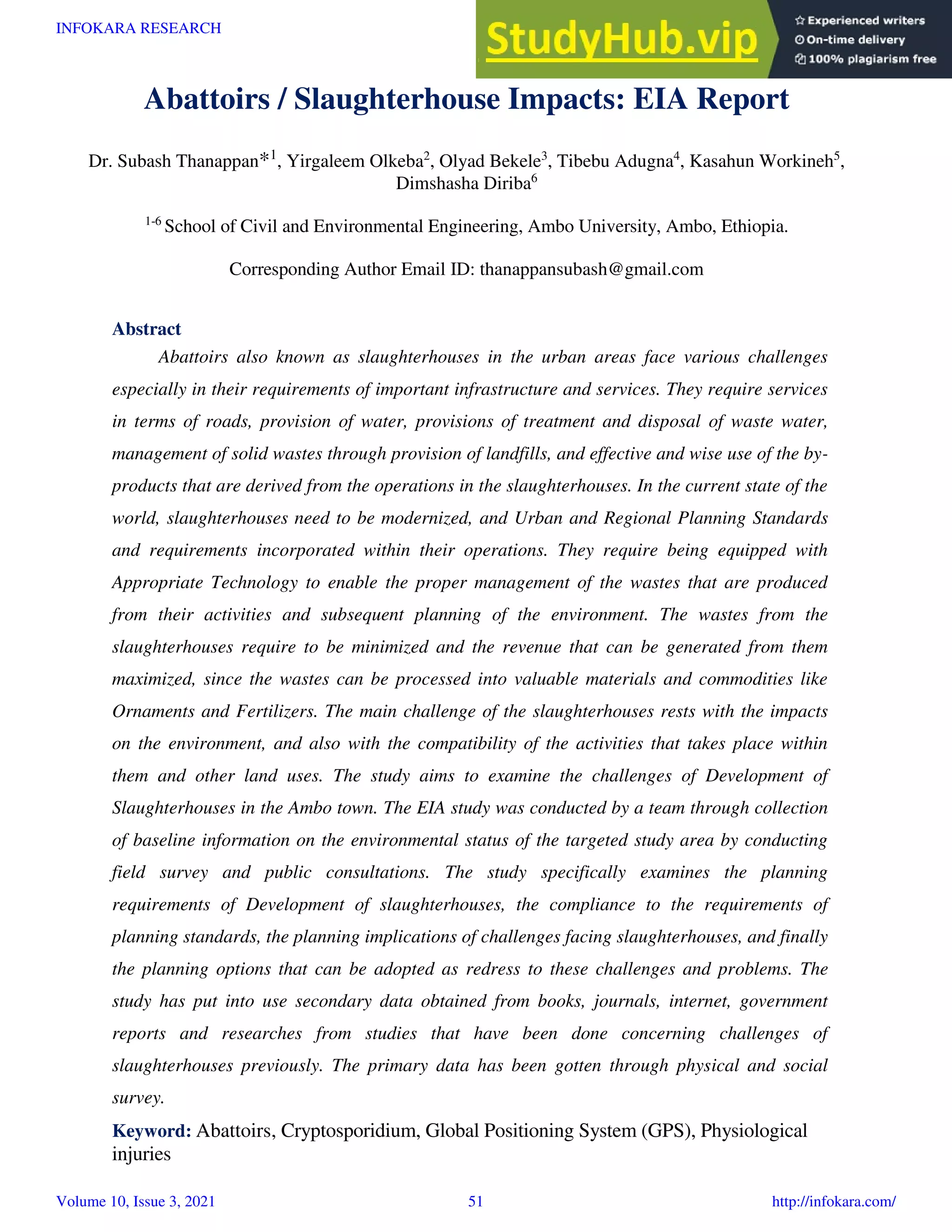 Abattoirs Slaughterhouse Impacts EIA Report Dr. Subash Thanappan ...
