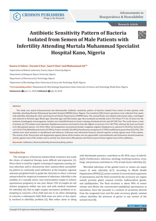 Crimson Publishers-Antibiotic Sensitivity Pattern of Bacteria Isolated from Semen of Male ...