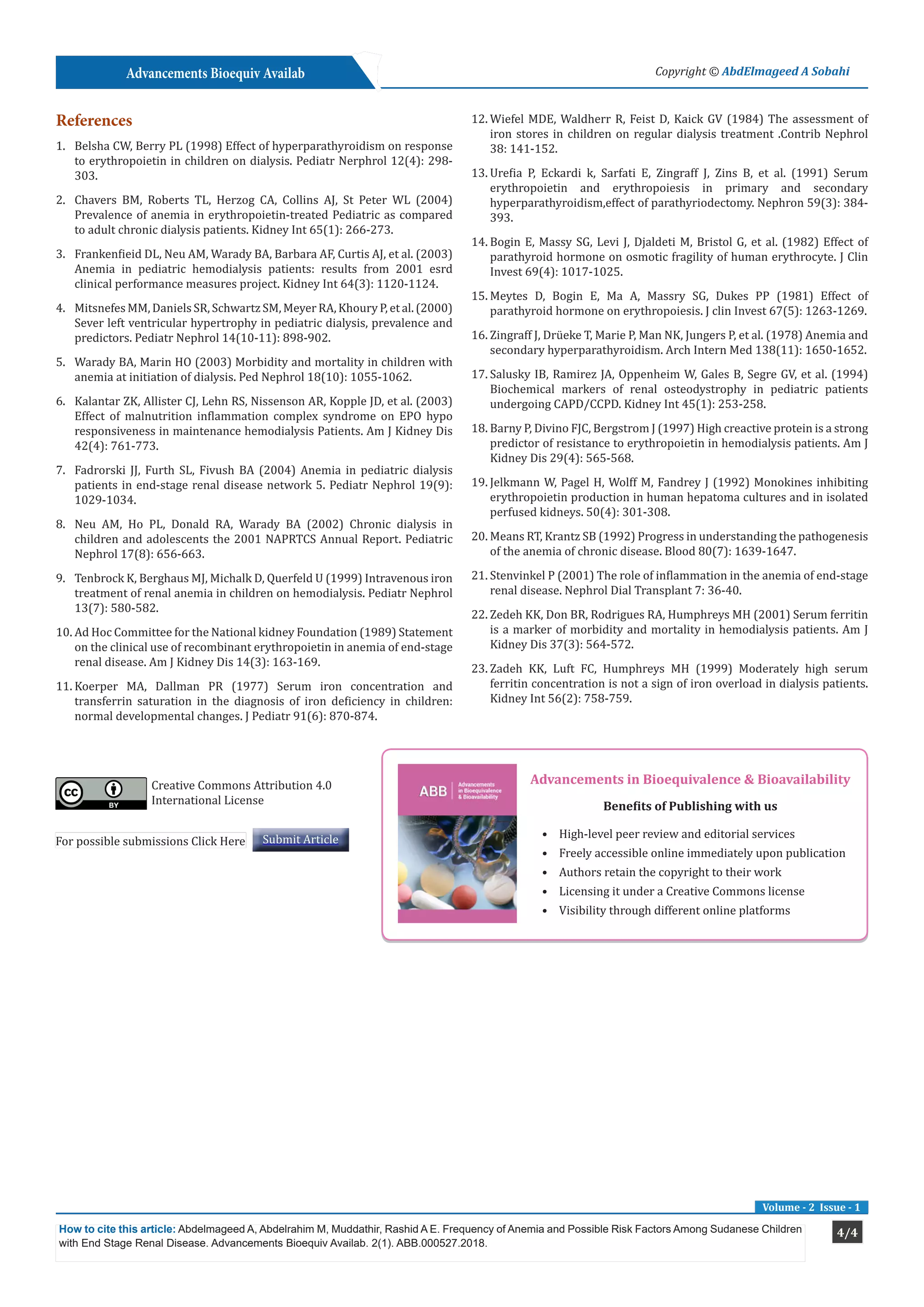 Frequency of Anemia and Possible Risk Factors Among Sudanese Children ...