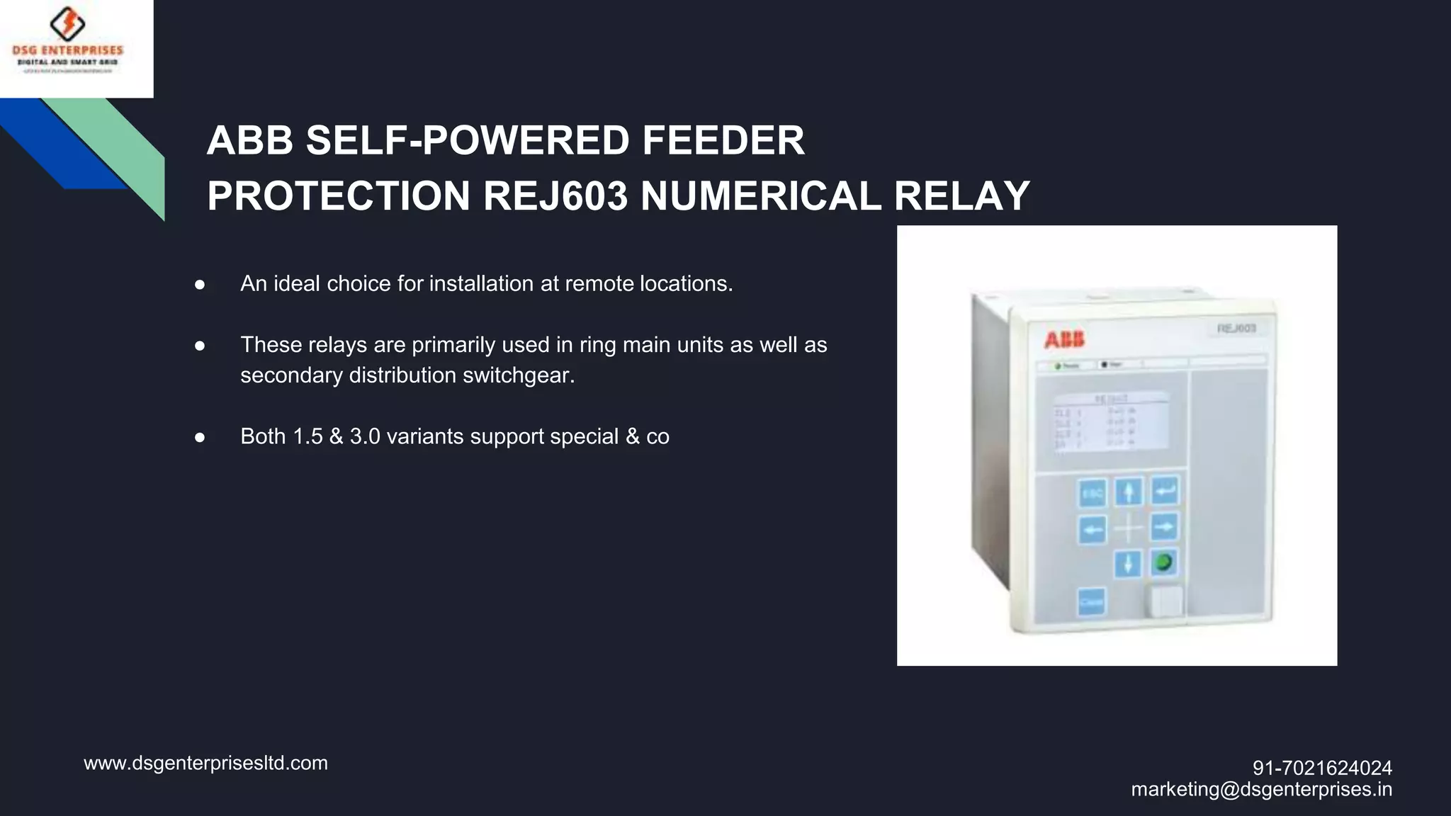 ABB SELF-POWERED FEEDER PROTECTION REJ603 NUMERICAL RELAY | PPTX