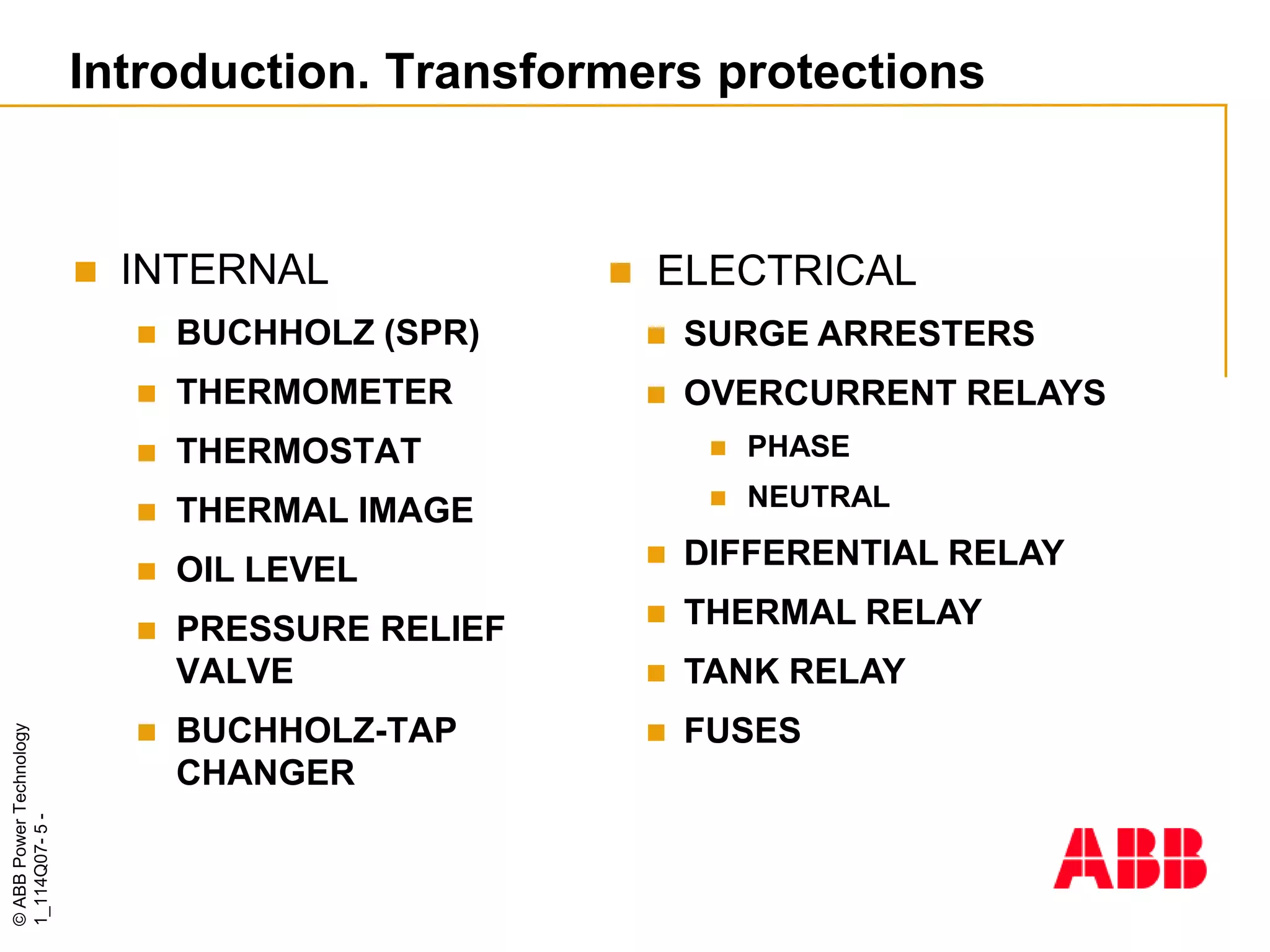 ABB - TRANSFORMERS-PROTECTION-COURSE (2001) | PPTX