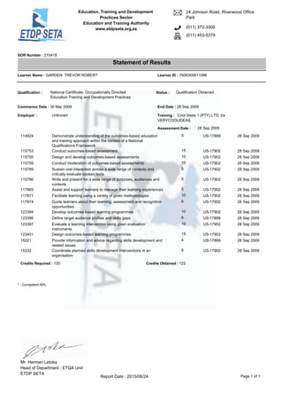 National Certificate Occupationally Directed Education Training and ...