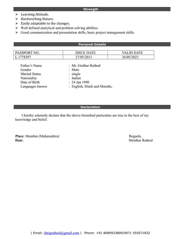 Resume shridhar rathod v1 | PDF