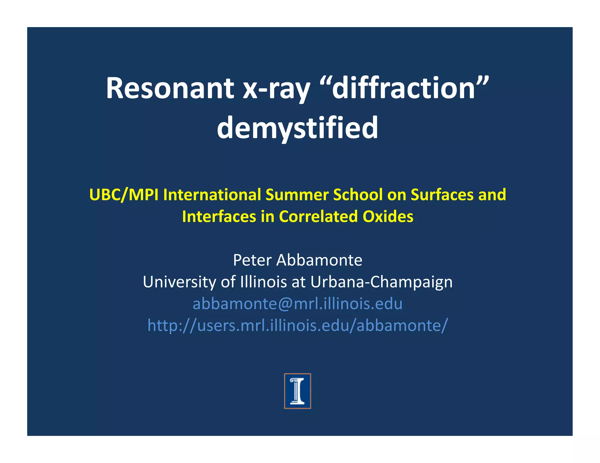 Resonant X Ray Diffraction | PDF | Chemistry | Science