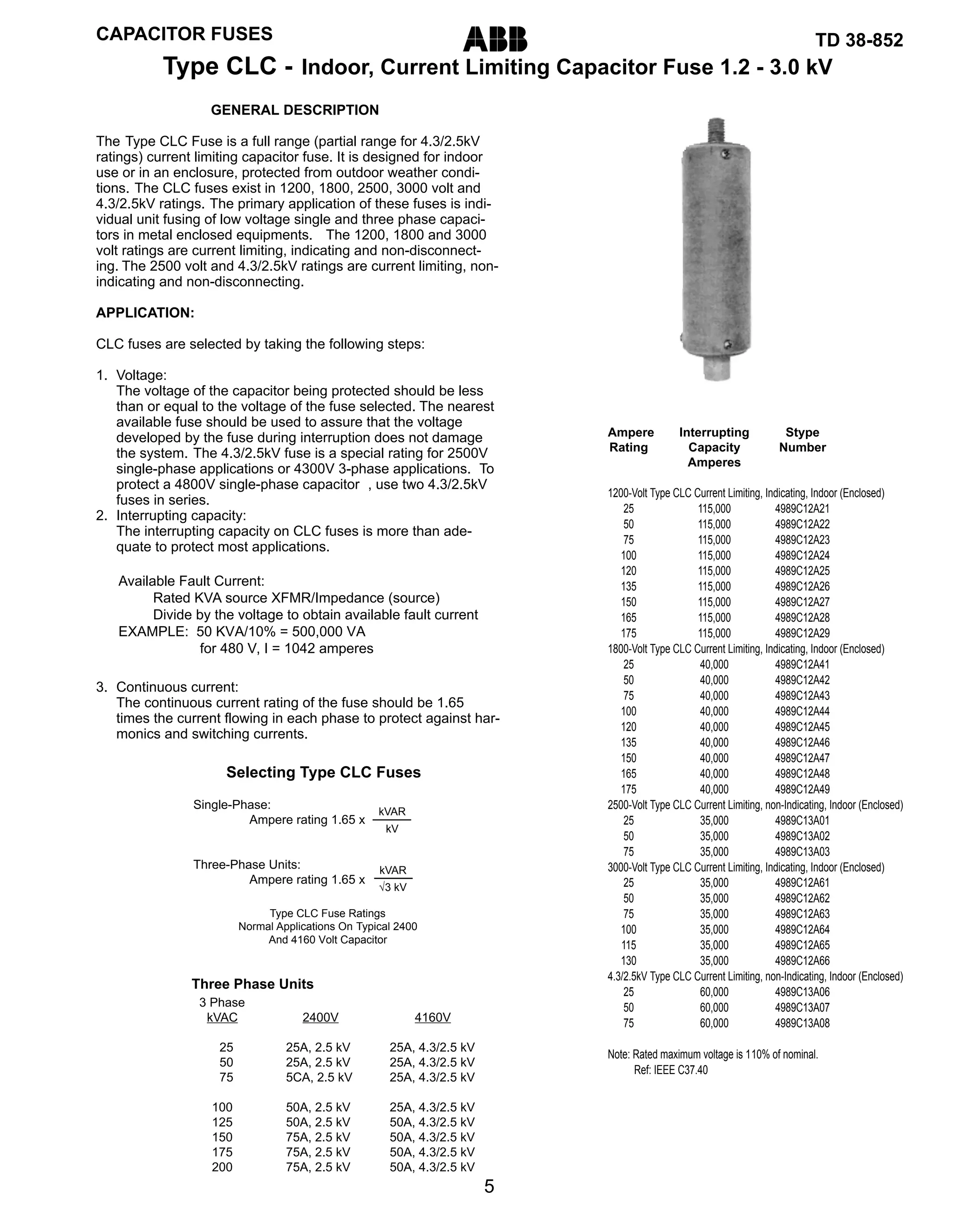 ABB CLC Capacitor Fuses MV - Current Limiting Capacitor Fuse - ANSI ...