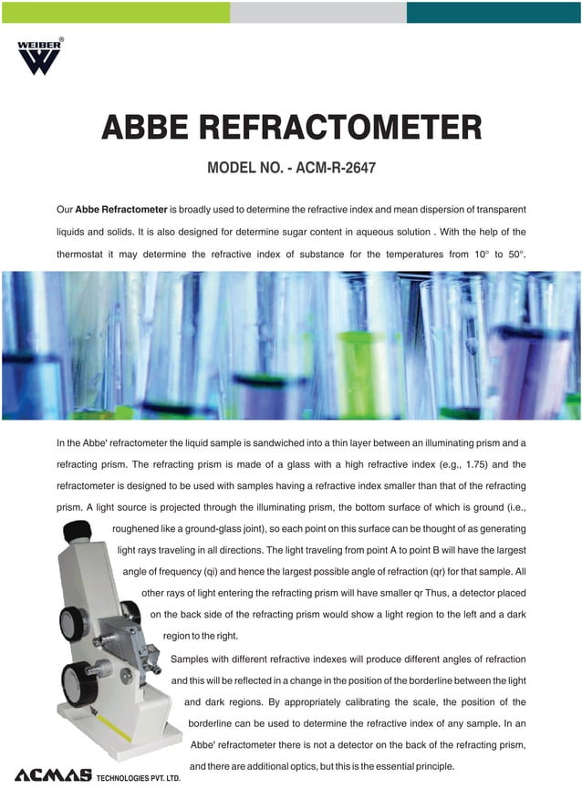 Abbe Refractometer by ACMAS Technologies Pvt Ltd. | PDF