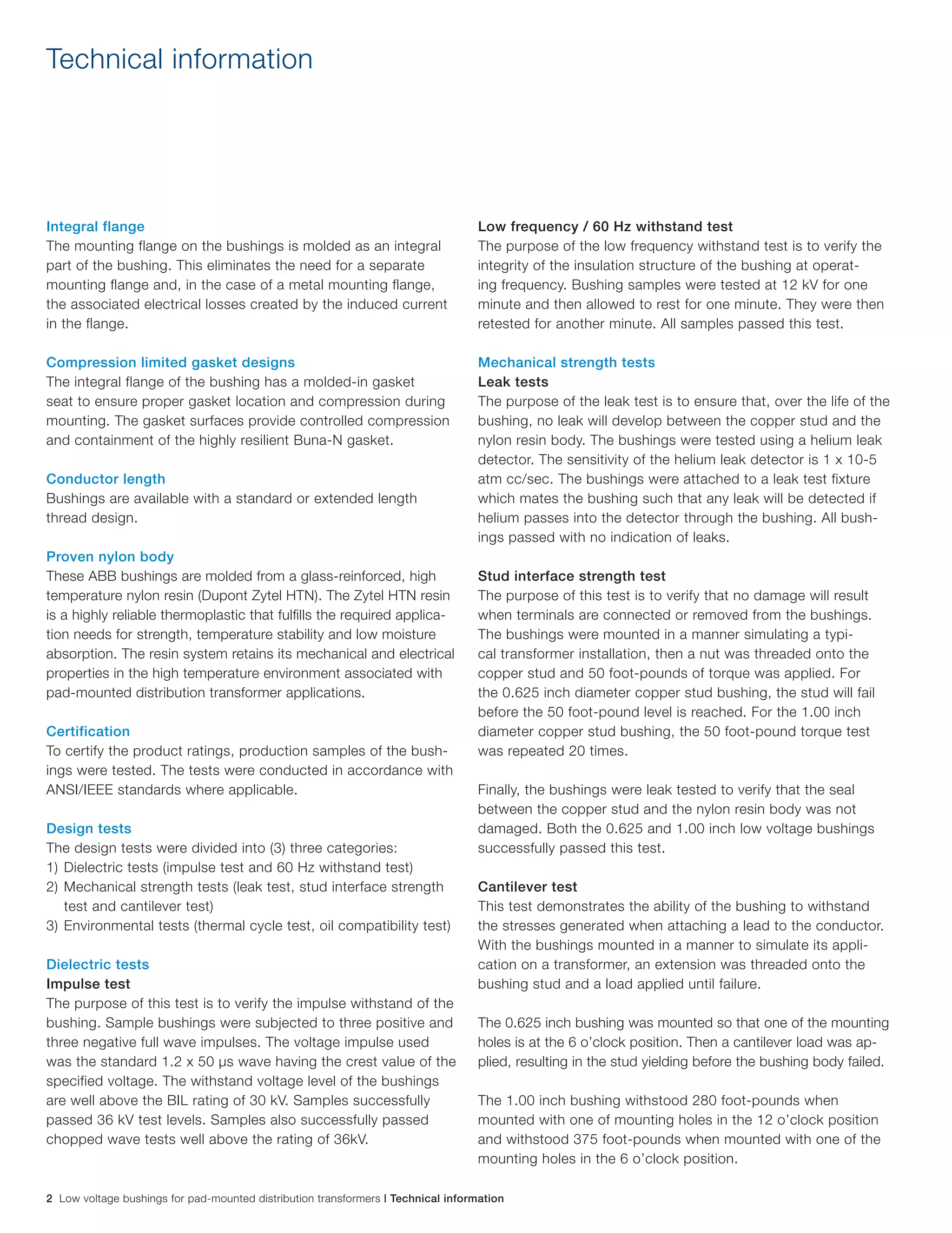 ABB Low Voltage (LV) Bushings for Pad Mounted Distribution Transformers ...