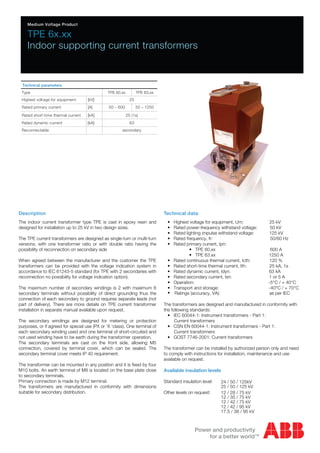 ABB TPE Medium Voltage MV Indoor Current Transformers CT's - up to 25kV ...