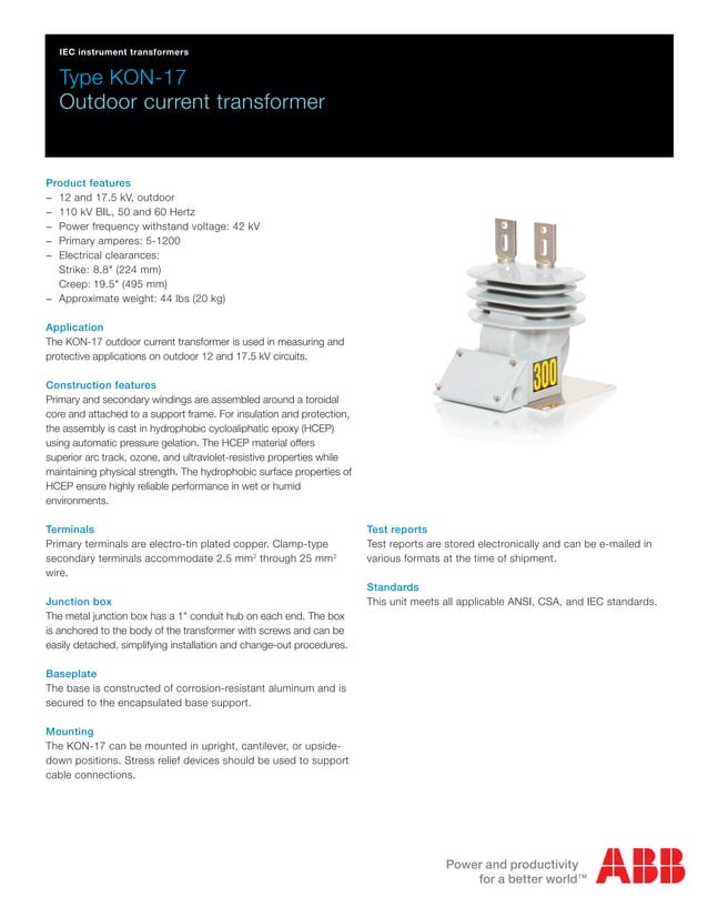 ABB KON-17 Medium Voltage MV Outdoor Current Transformers CT's - ABB KON-17 | PDF