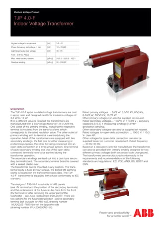 ABB MV Indoor Voltage Transformer : Indoor Cast Resin Voltage ...