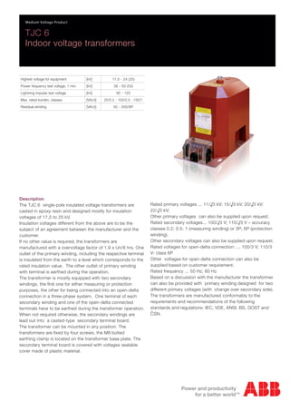 ABB TJC MV Indoor Voltage Transformer : Indoor Cast Resin Voltage ...