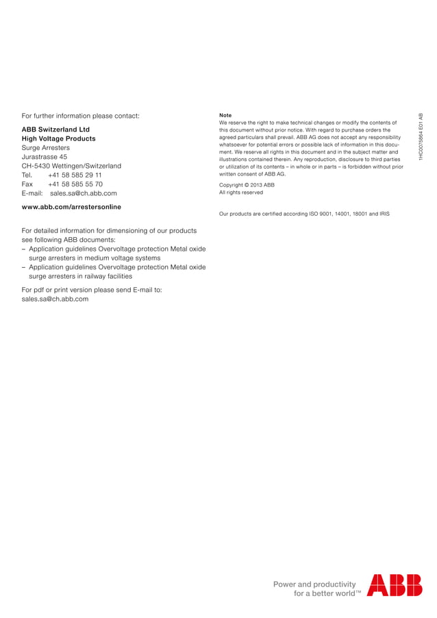 ABB MWD High Voltage Surge Arresters AC 4kV - 44kV - AC Surge Arresters ...
