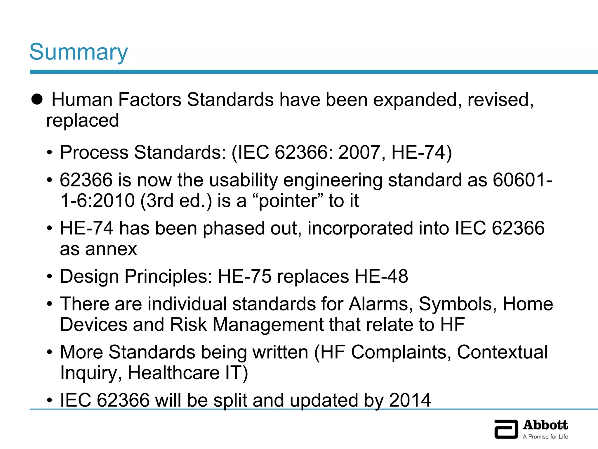 Abbott overview medical device human factors standards | PDF