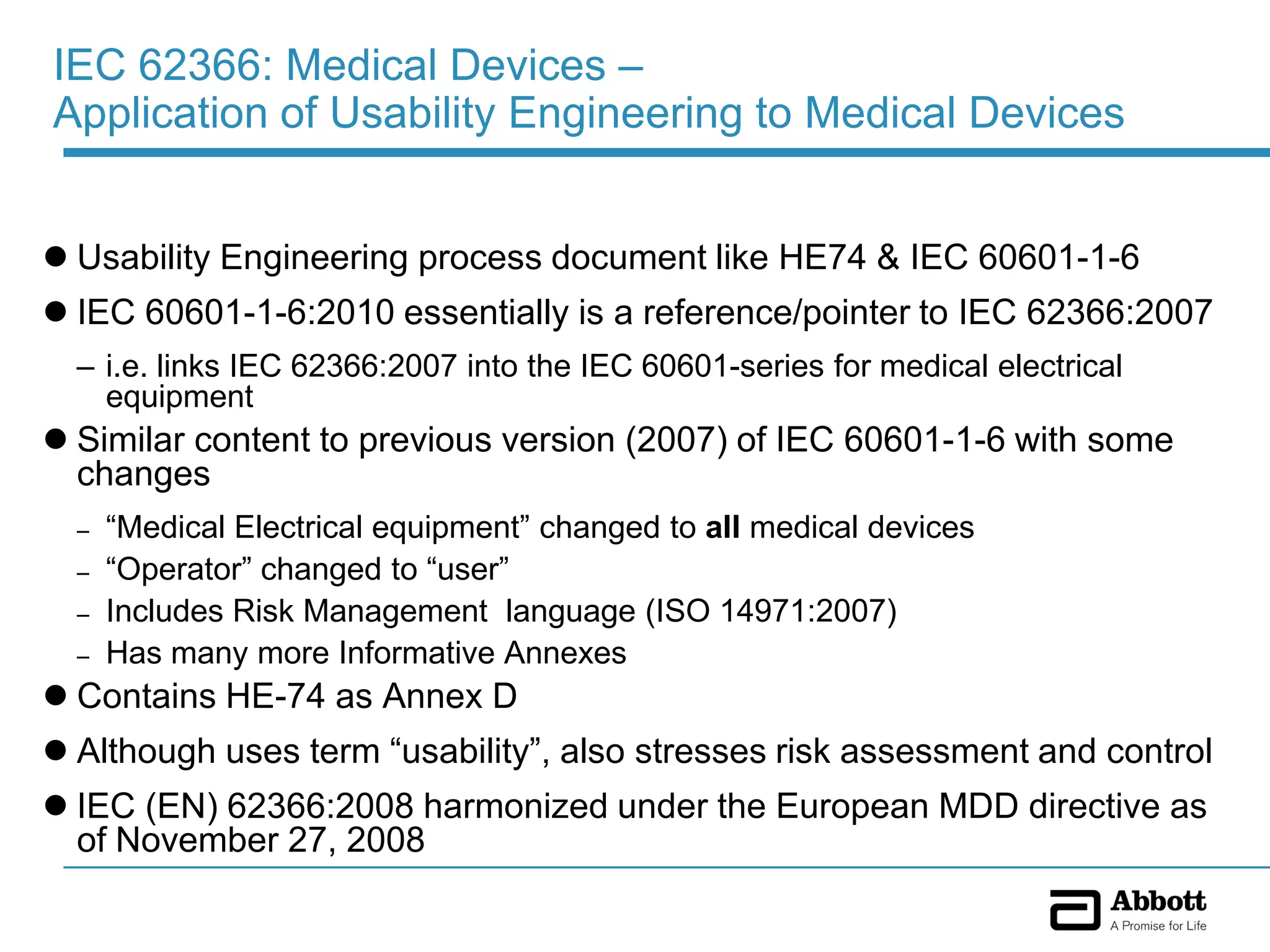 Abbott overview medical device human factors standards | PDF