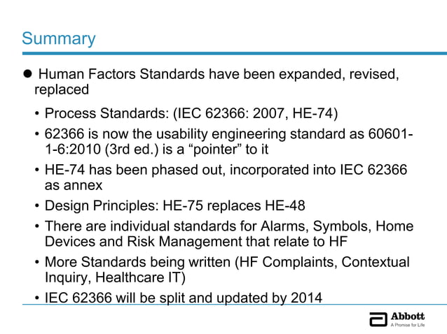 Abbott overview medical device human factors standards | PDF ...