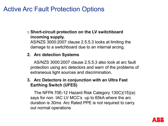 ABB passive & active arc fault protection by David Stonebridge | PPT