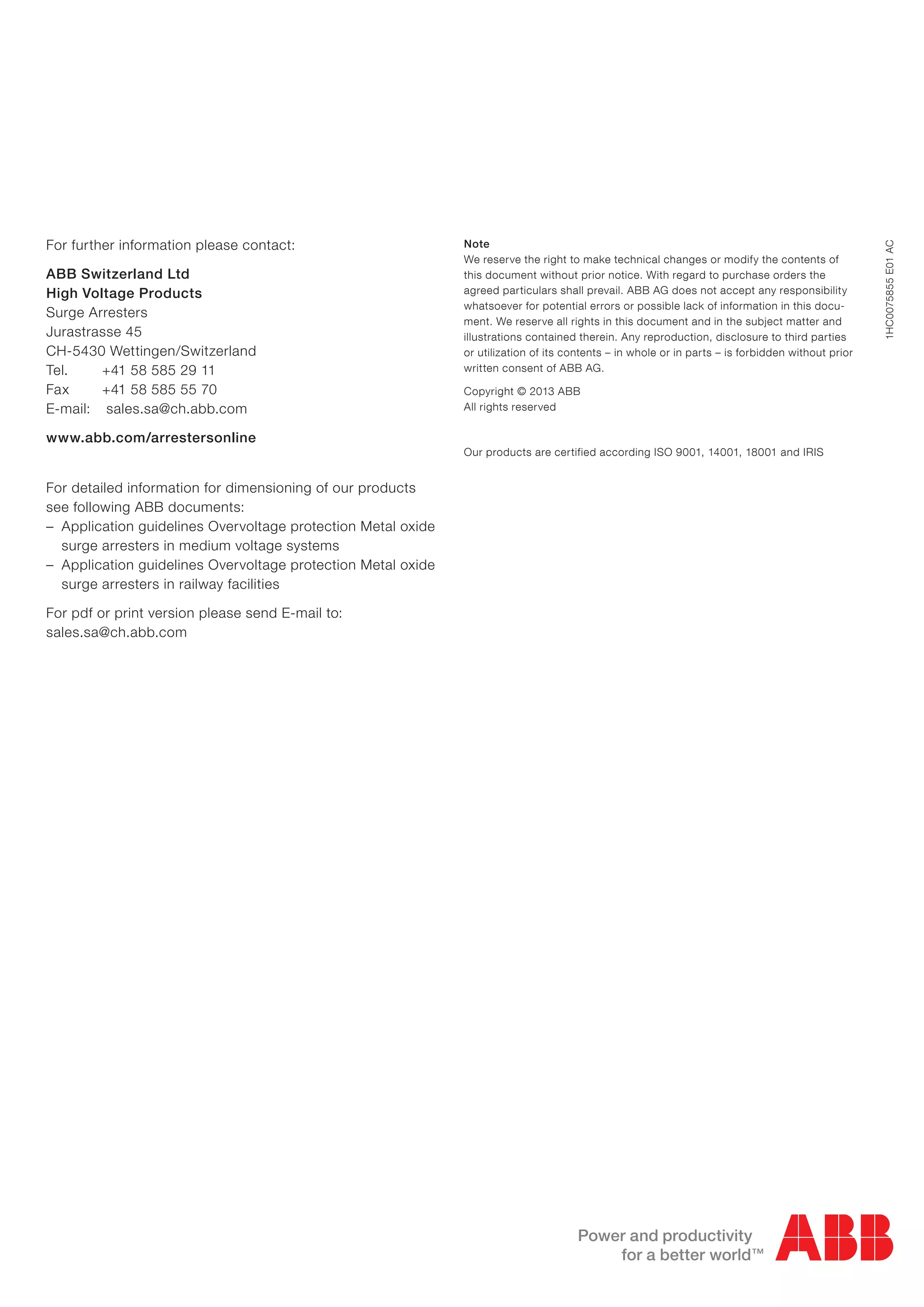 ABB POLIM-K High Voltage Surge Arresters AC up to 52 kV - AC Surge Arresters & Protection for ...