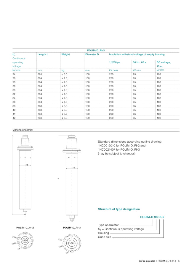 ABB POLIM-D..PI-2/-3 (Indoor) High Voltage Surge Arresters AC 4-42kV - AC Surge Arresters ...