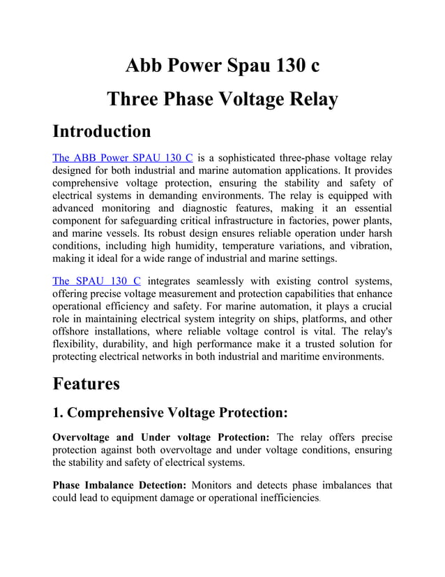 Abb power spau 130 c three phase voltage relay | DOCX