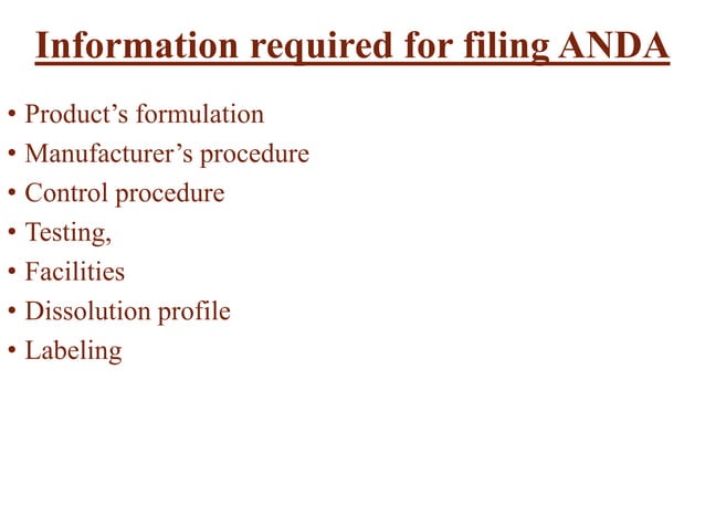Abbreviated New Drug Application [ANDA] | PPTX | Pharmaceutical ...