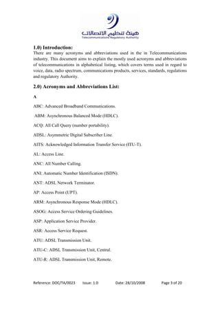 Acronyms and Abbreviations in Telecommunications List | PDF
