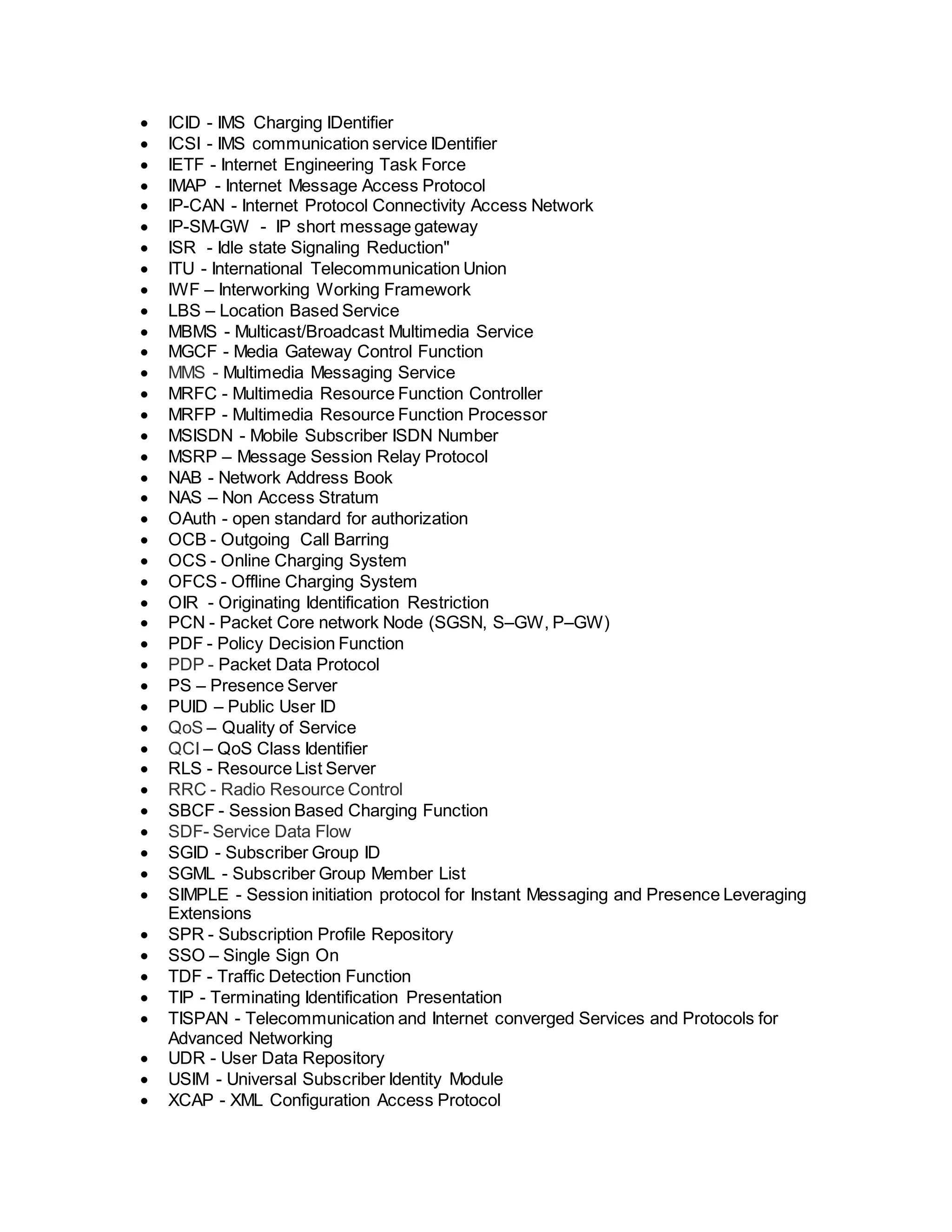 Telecom Abbreviations | DOCX