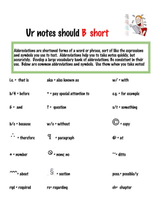 Abbreviations student handout | PDF