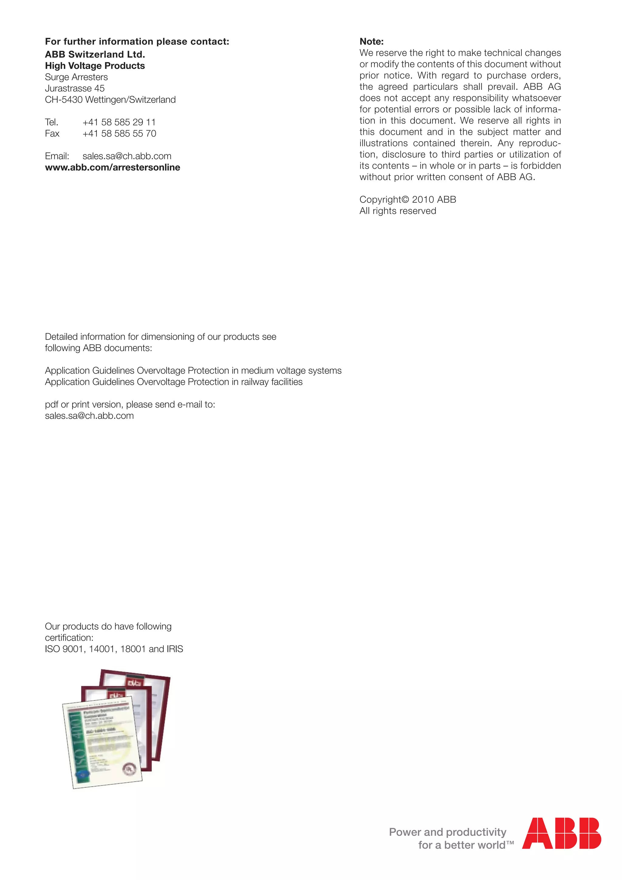 ABB POLIM-H..N High Voltage Surge Arresters AC up to 72 kV - AC Surge Arresters & Protection for ...