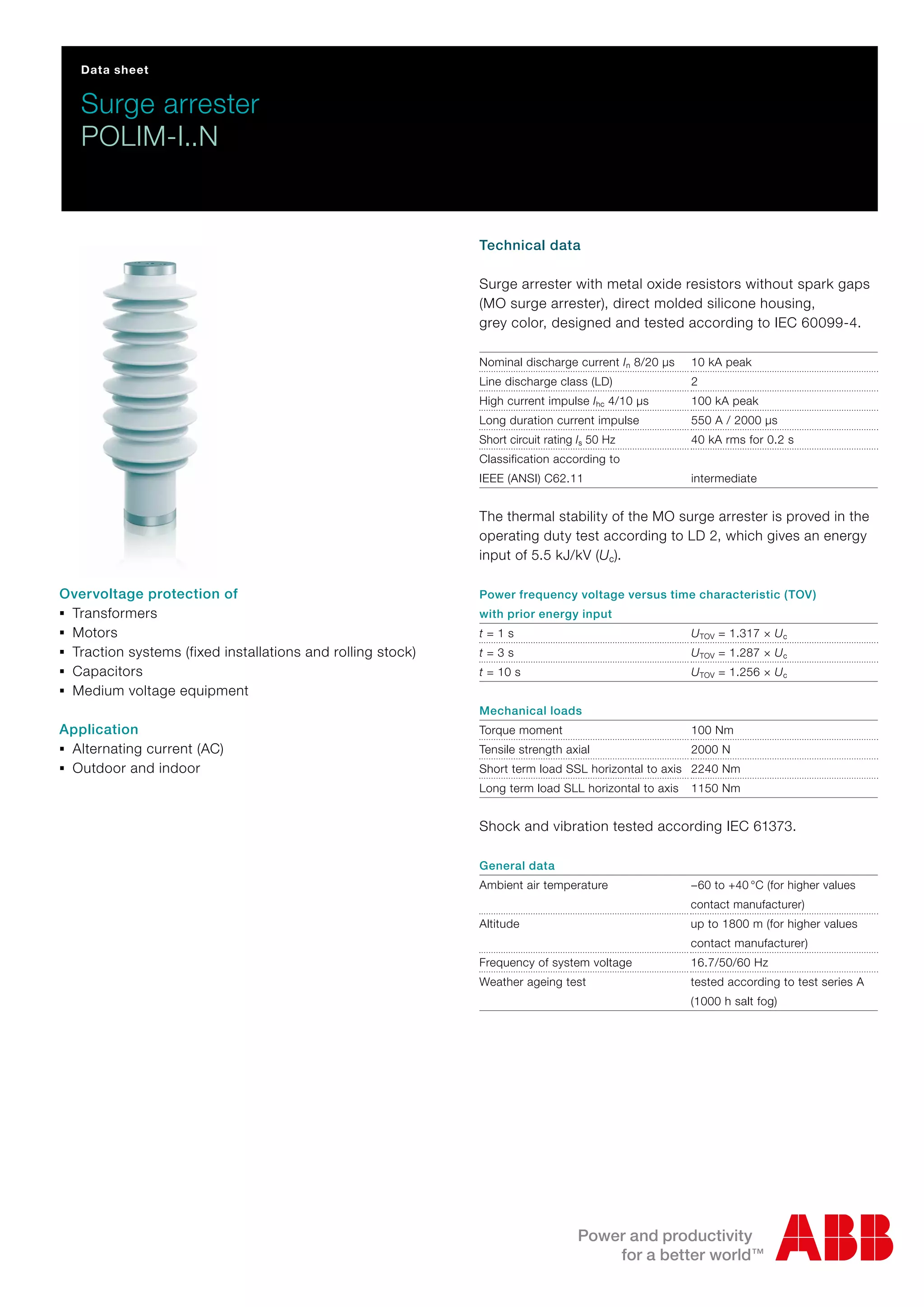 ABB POLIM-I..N High Voltage Surge Arresters AC up to 72 kV - AC Surge Arresters & Protection for ...