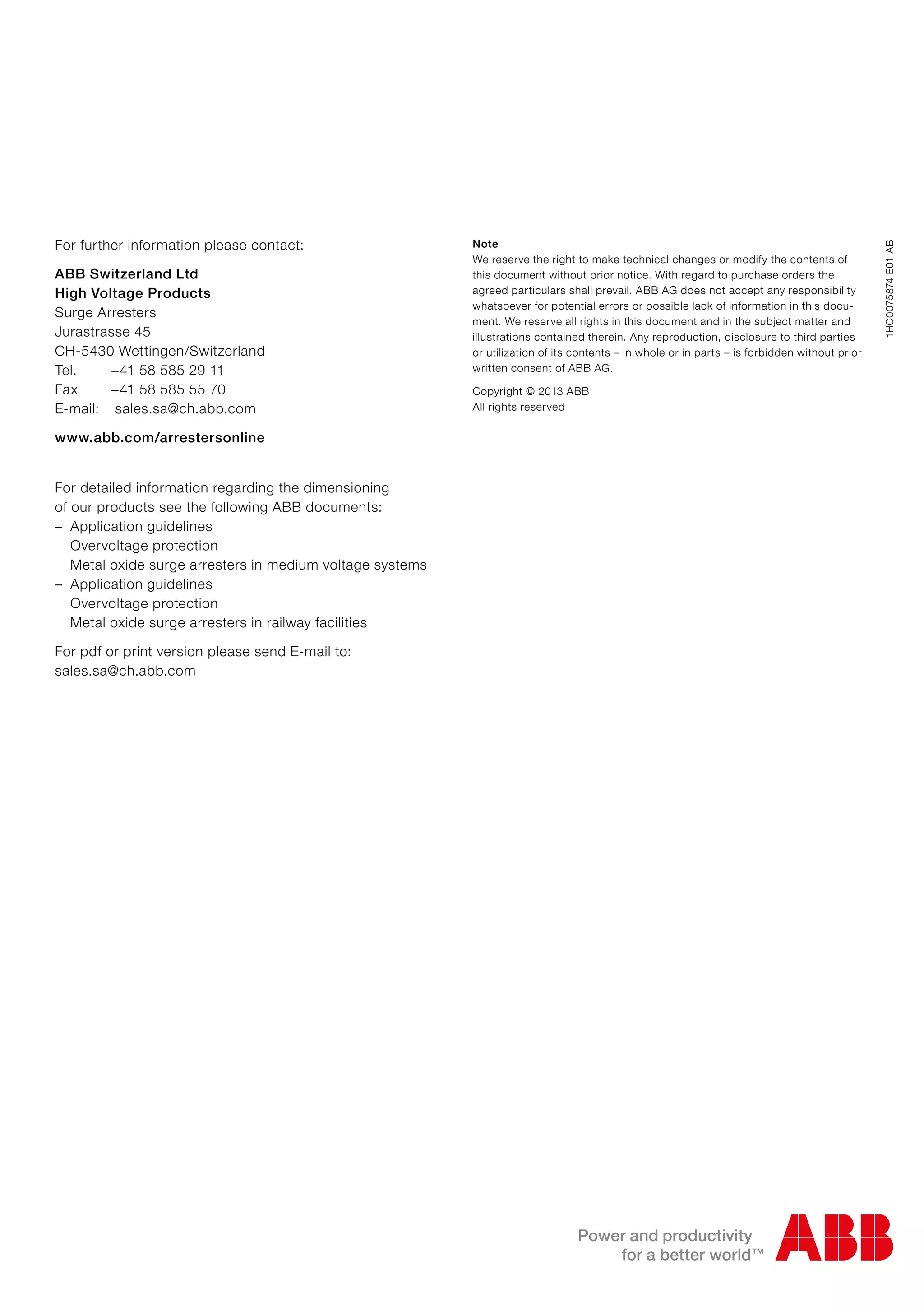ABB POLIM-C..N High Voltage Surge Arresters AC up to 7.5 kV - AC Surge Arresters & Protection ...