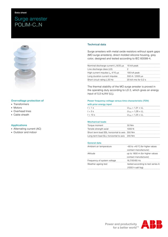 ABB POLIM-C..N High Voltage Surge Arresters AC up to 7.5 kV - AC Surge ...